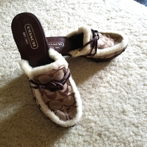Coach | Shoes | Coach Ruthie Faux Fur Trimmed Wooden Clogs | Poshmark